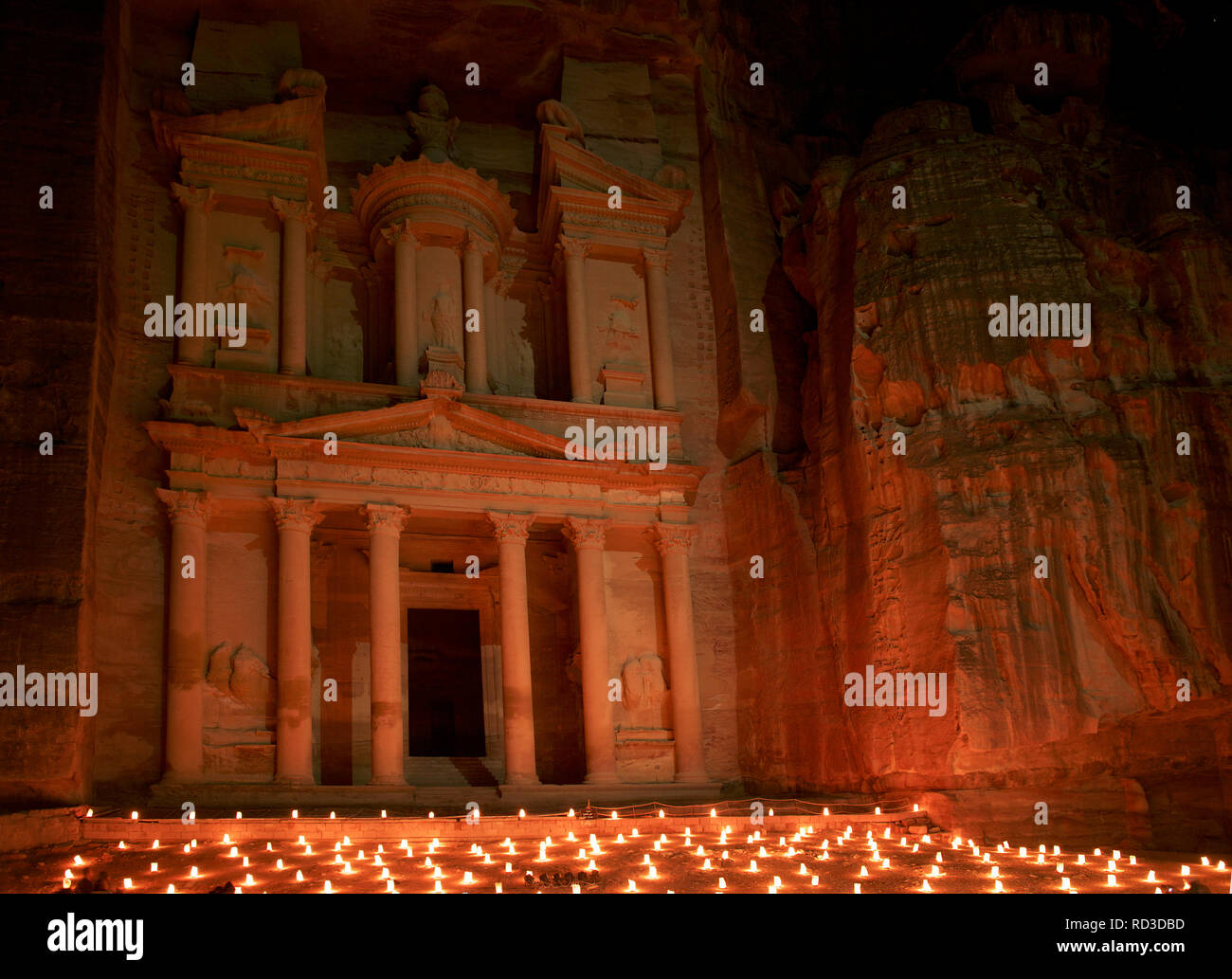 Lights outside The Treasury, Petra, Wadi Musa, Jordan Stock Photo - Alamy