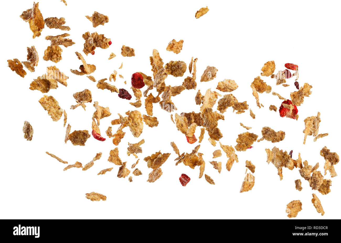Falling corn flakes and fruits isolated on white background Stock Photo ...
