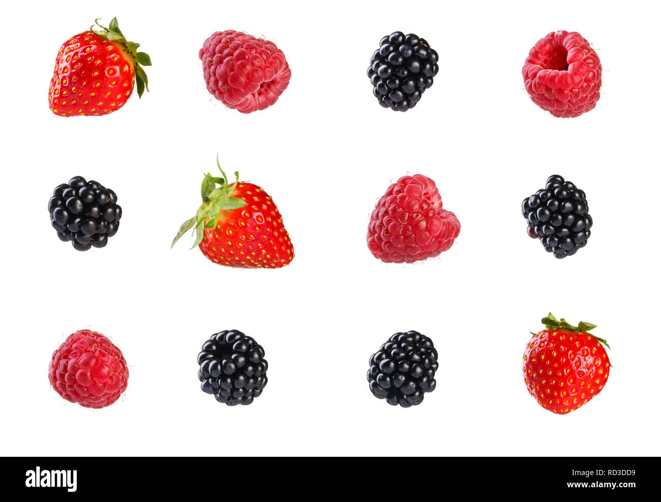 Collection of fresh mixed berries. Isolated on white background Stock ...