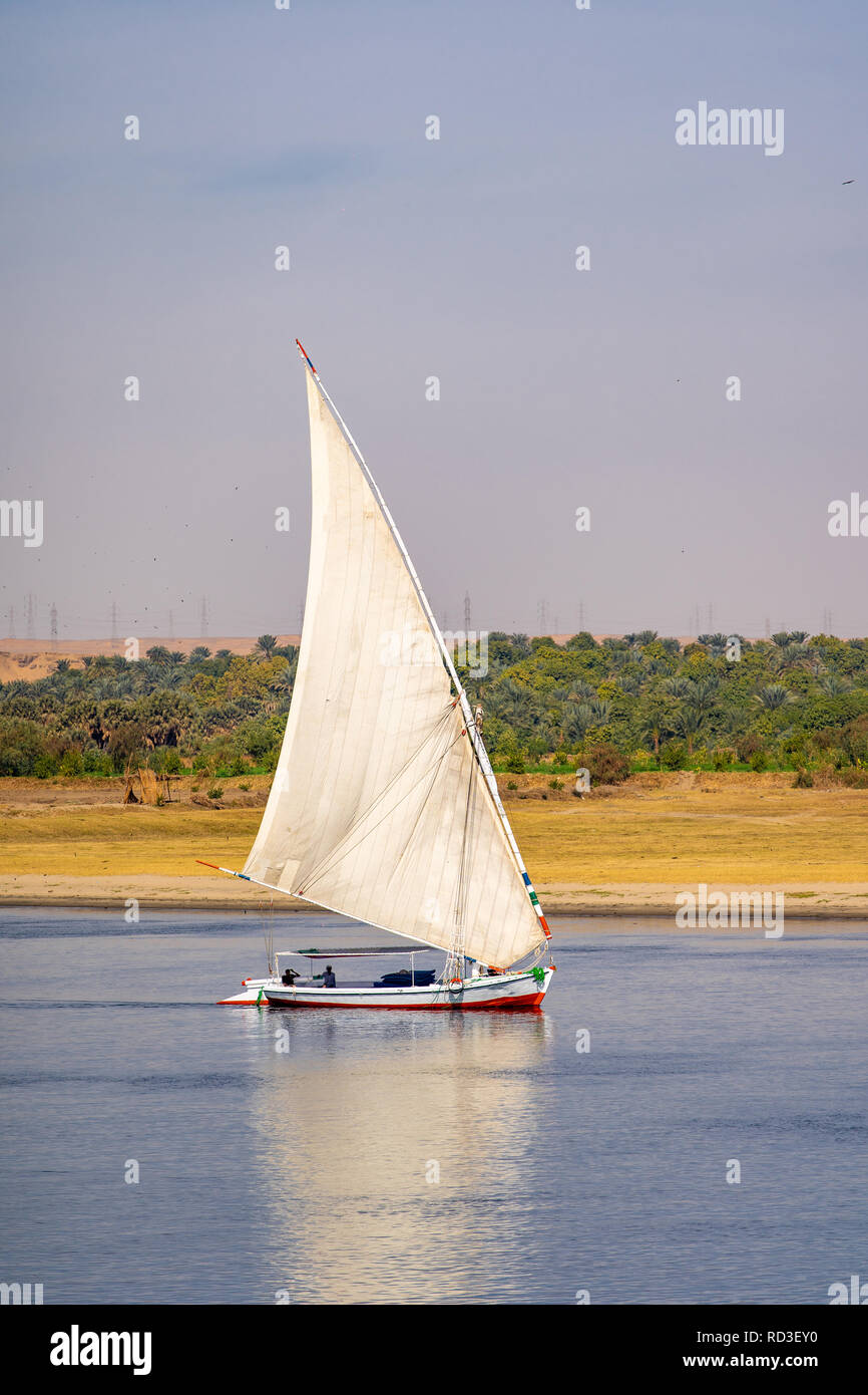 Egyptian traditional Felucca boat or Felluca on the Nile River Stock ...