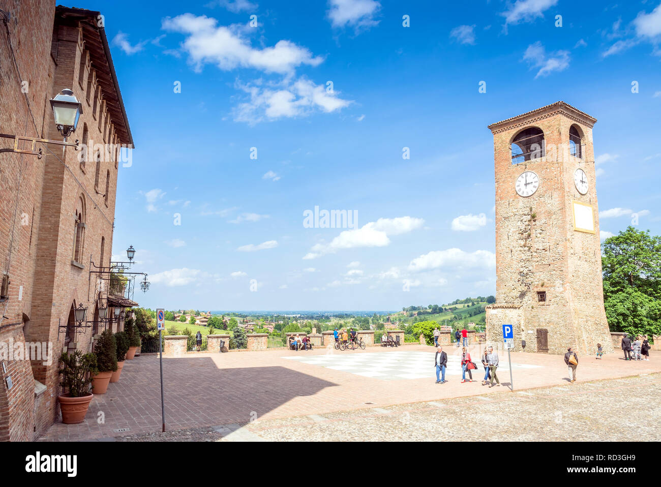 Castelvetro, Italy - April 25, 2017: day view of main square and ...