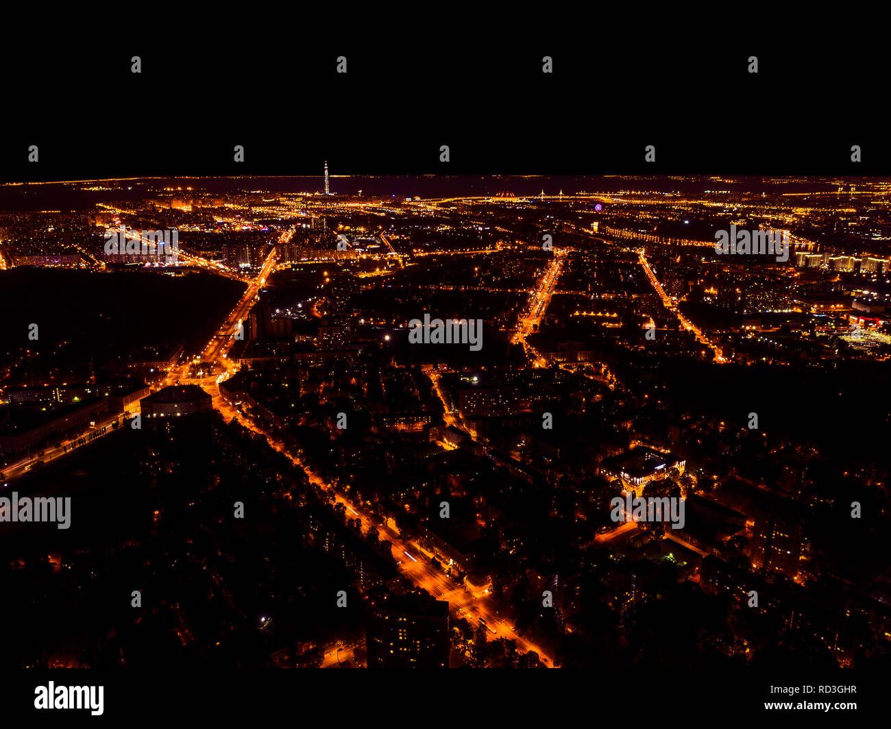 Aerial night view of a big city. Beautiful cityscape panorama at night ...