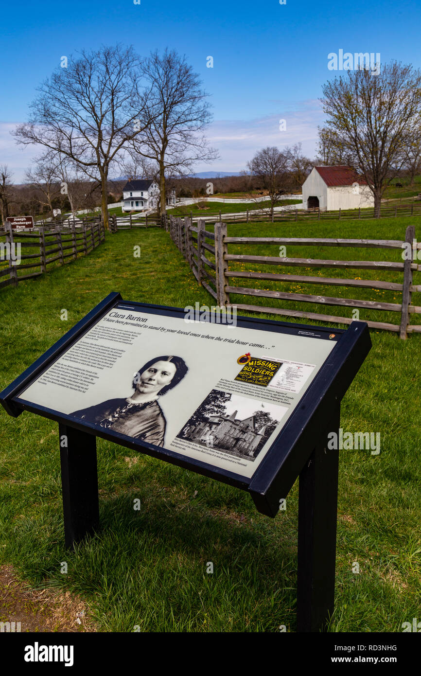 Sharpsburg, MD, USA - April 10, 2016: The battlefield information guide ...