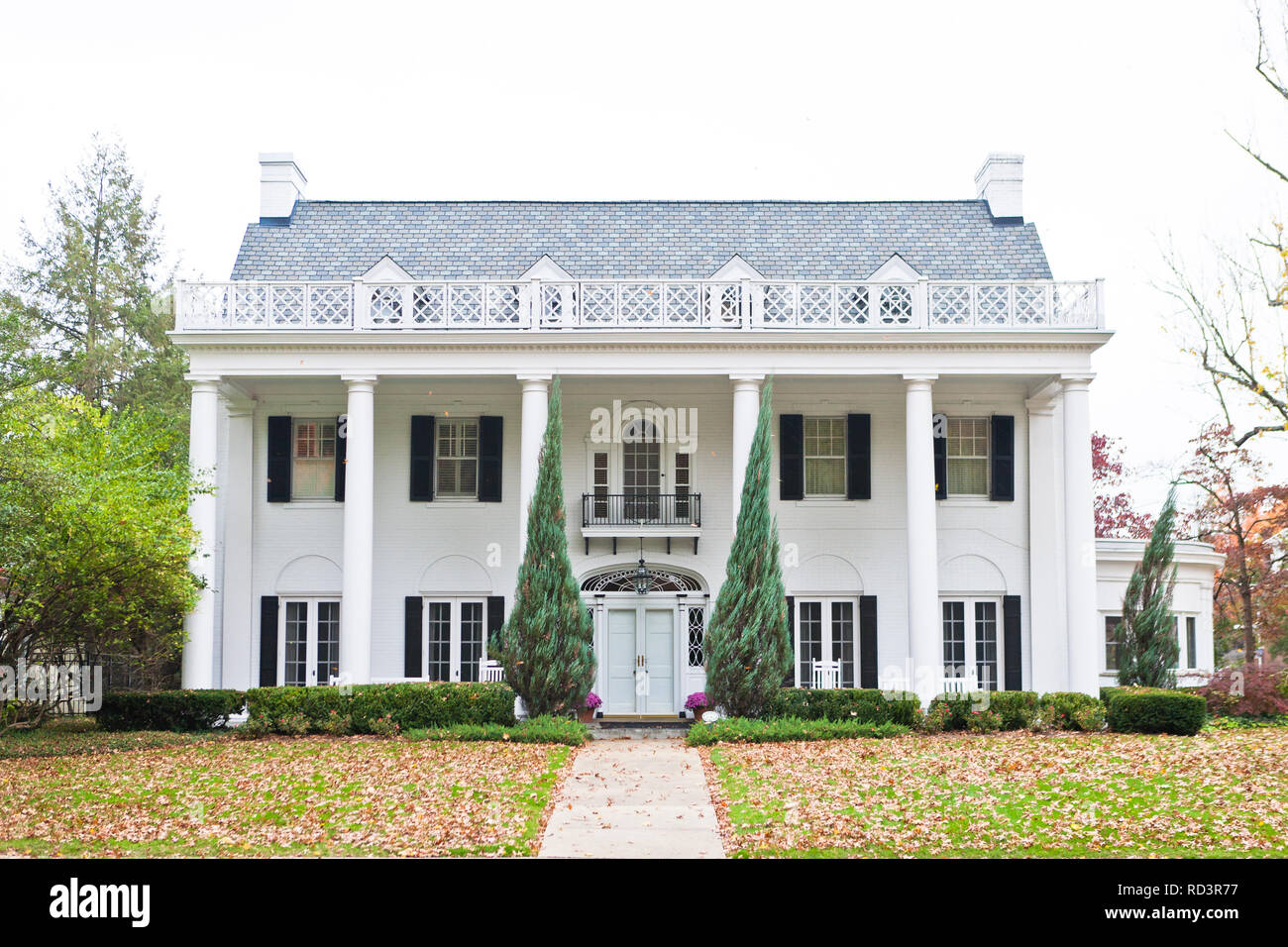 Large American white style neoclassical mansion with white columns and ...