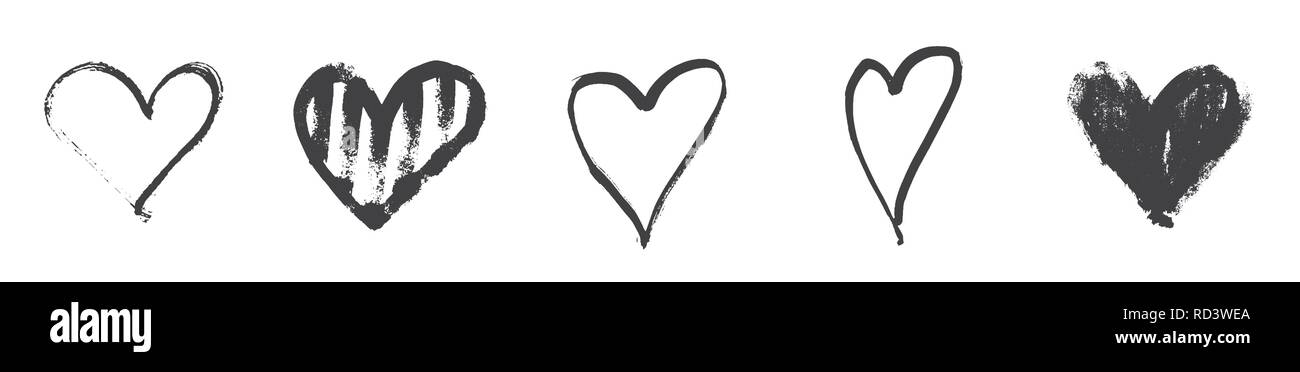 Hand Drawn Calligraphy Heart Set Isolated on White Background. Vector ...