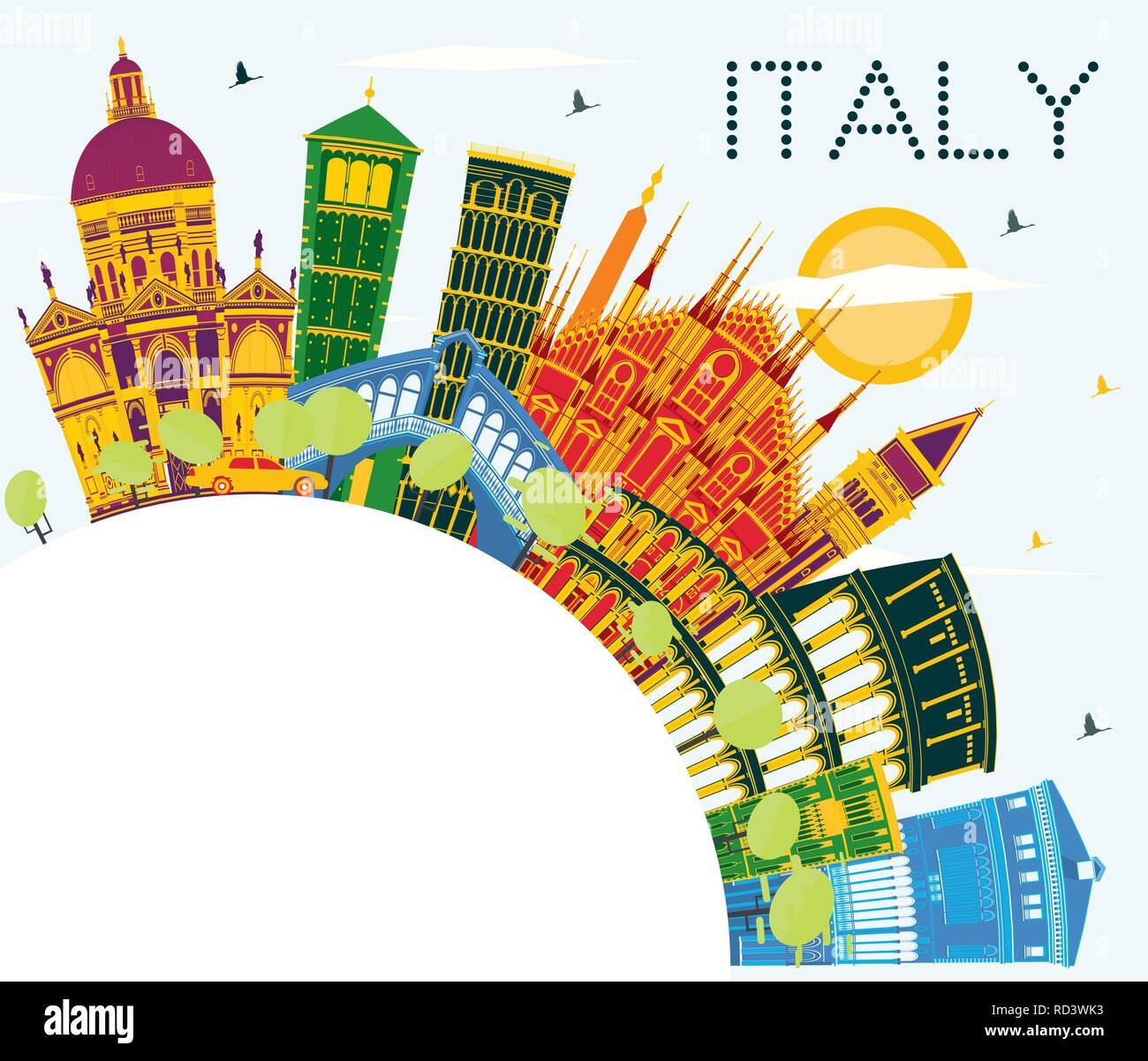 Italy City Skyline with Color Landmarks and Copy Space. Vector ...