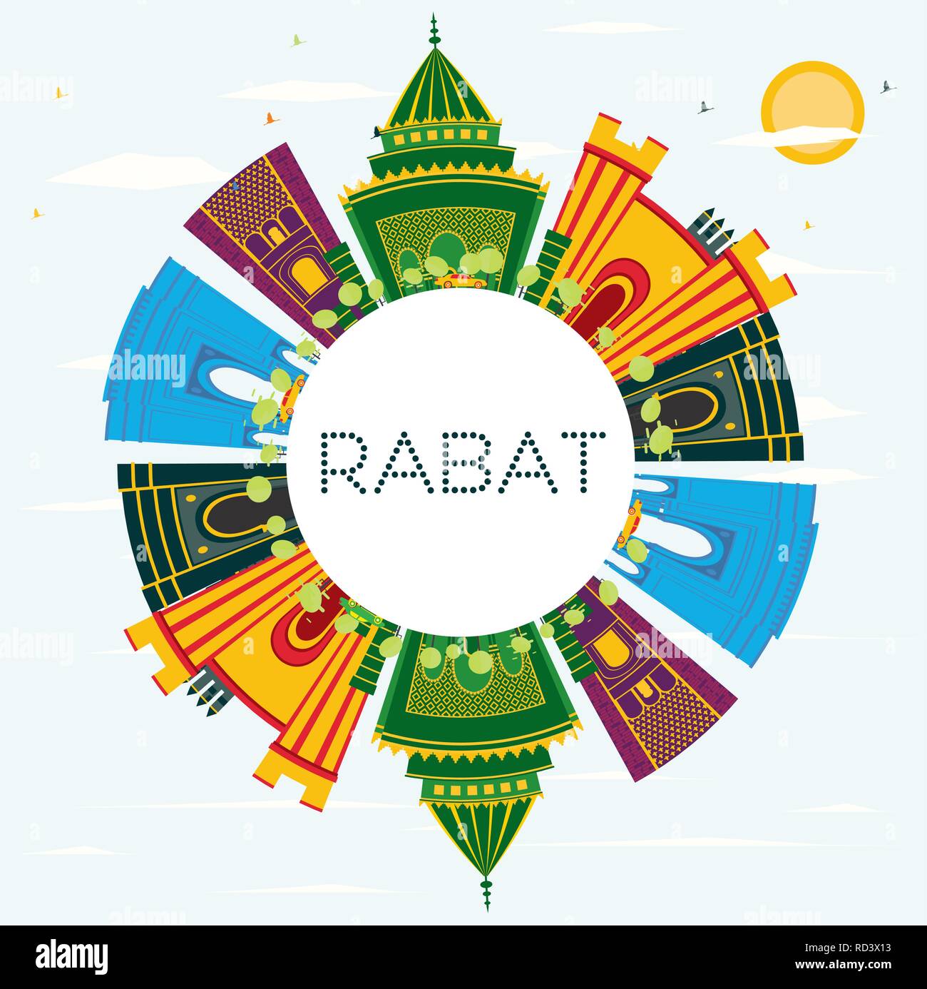 Rabat Morocco Skyline with Color Buildings, Blue Sky and Copy Space ...