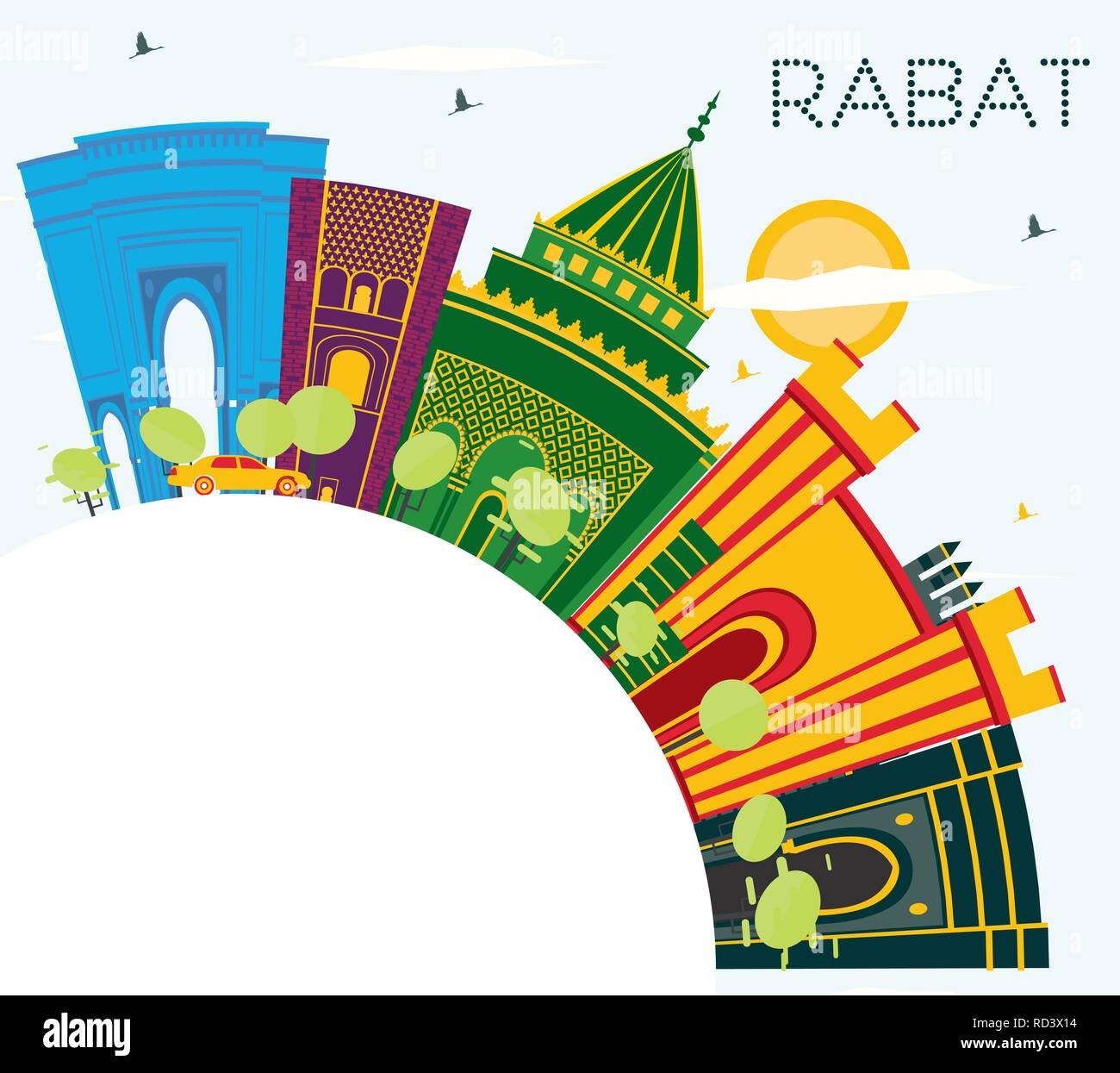 Rabat Morocco Skyline with Color Buildings, Blue Sky and Copy Space ...