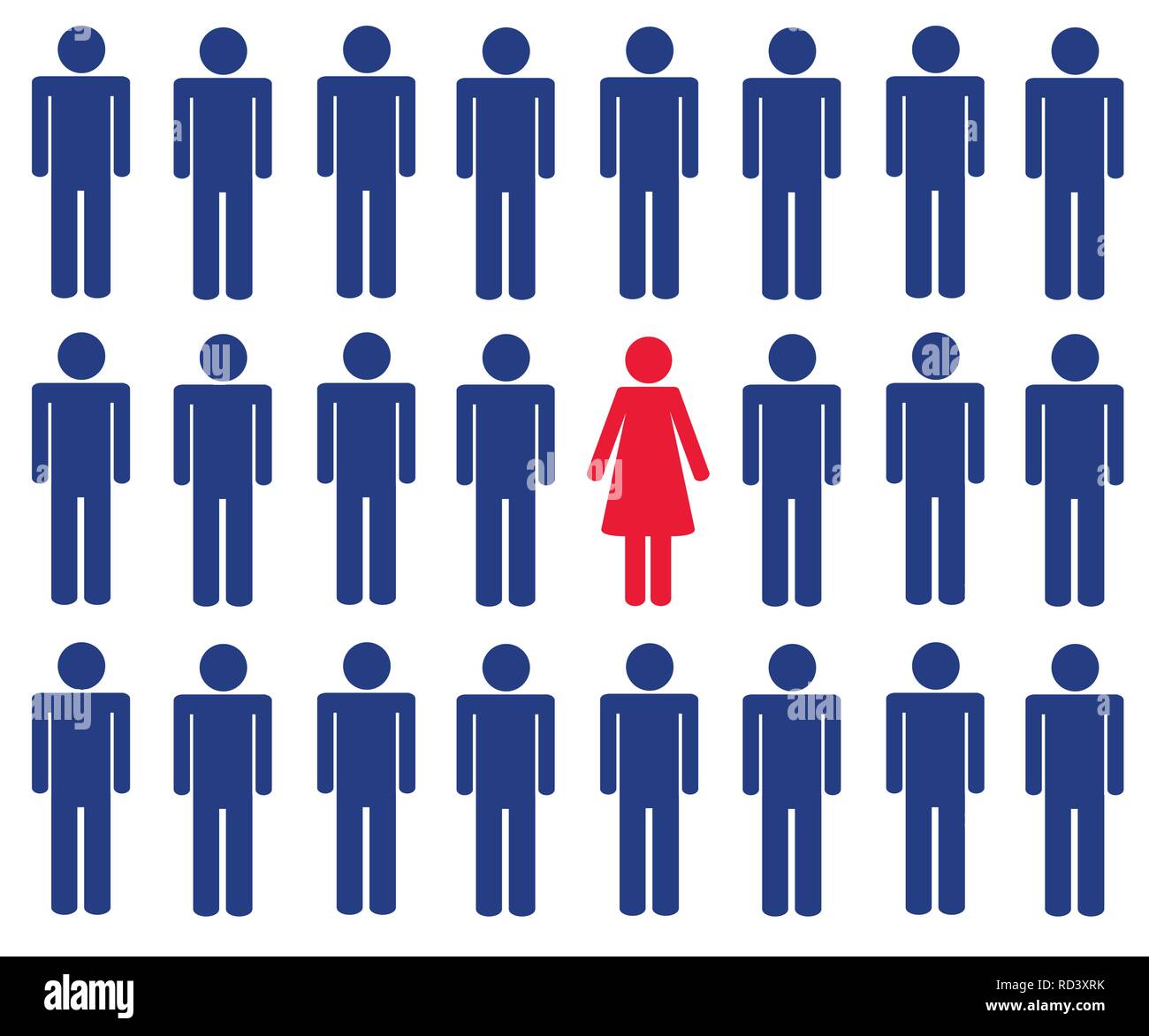 one woman among many men pictogram blue and pink vector illustration ...