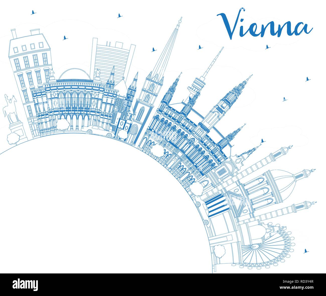 Outline Vienna Austria City Skyline with Blue Buildings and Copy Space ...