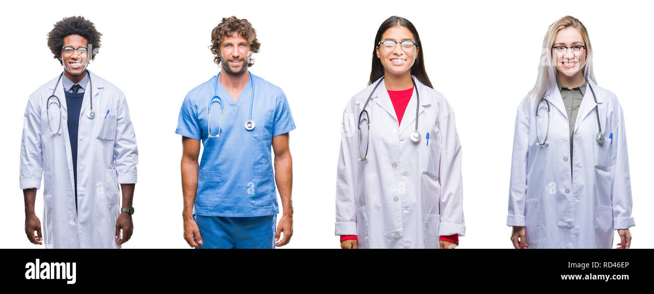 Collage of group of doctor, nurse, surgeon people over isolated ...