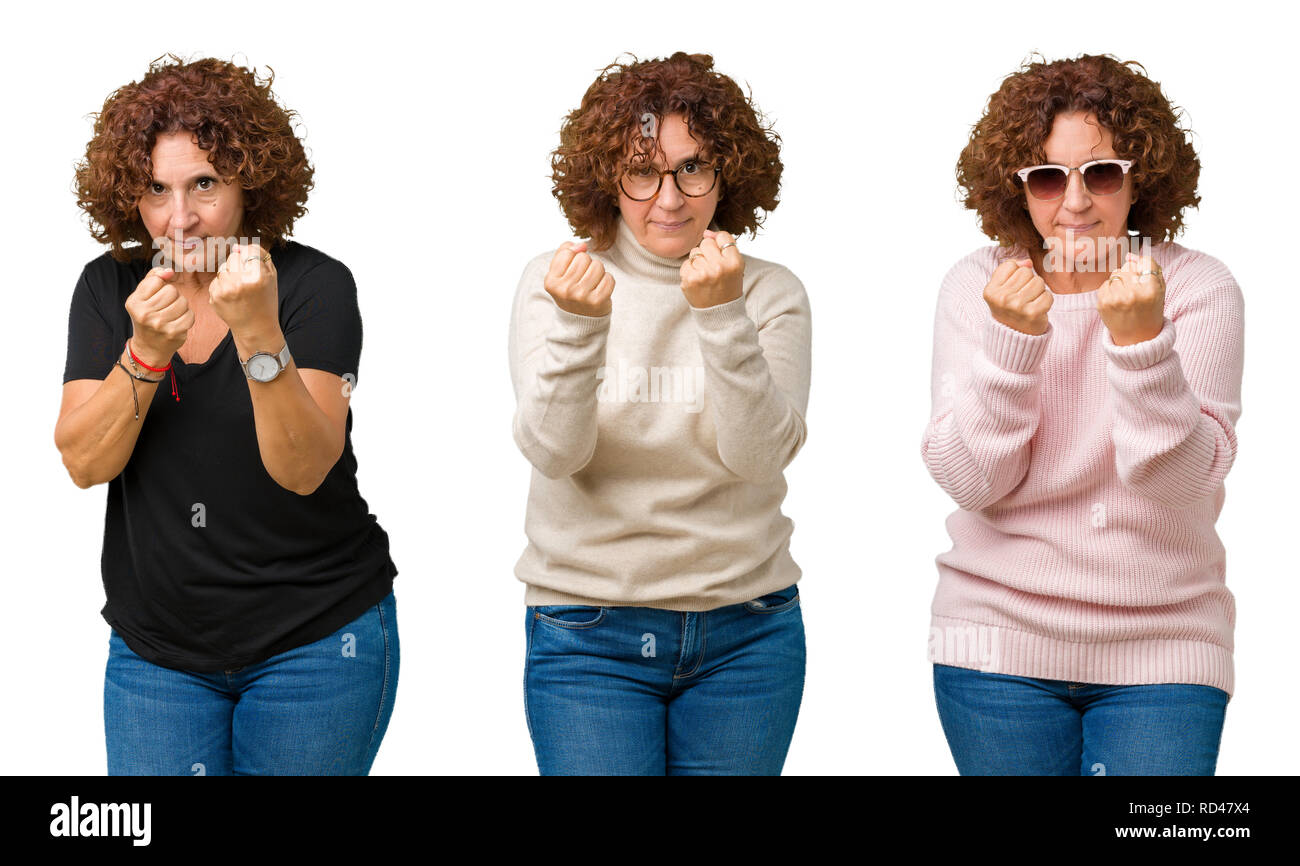 Collage of middle age senior woman over white isolated background Ready ...