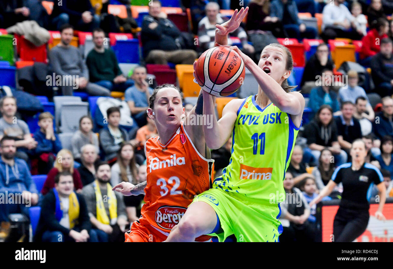 Prague, Czech Republic. 16th Jan, 2019. Jacki Gemelos of Schio, left ...