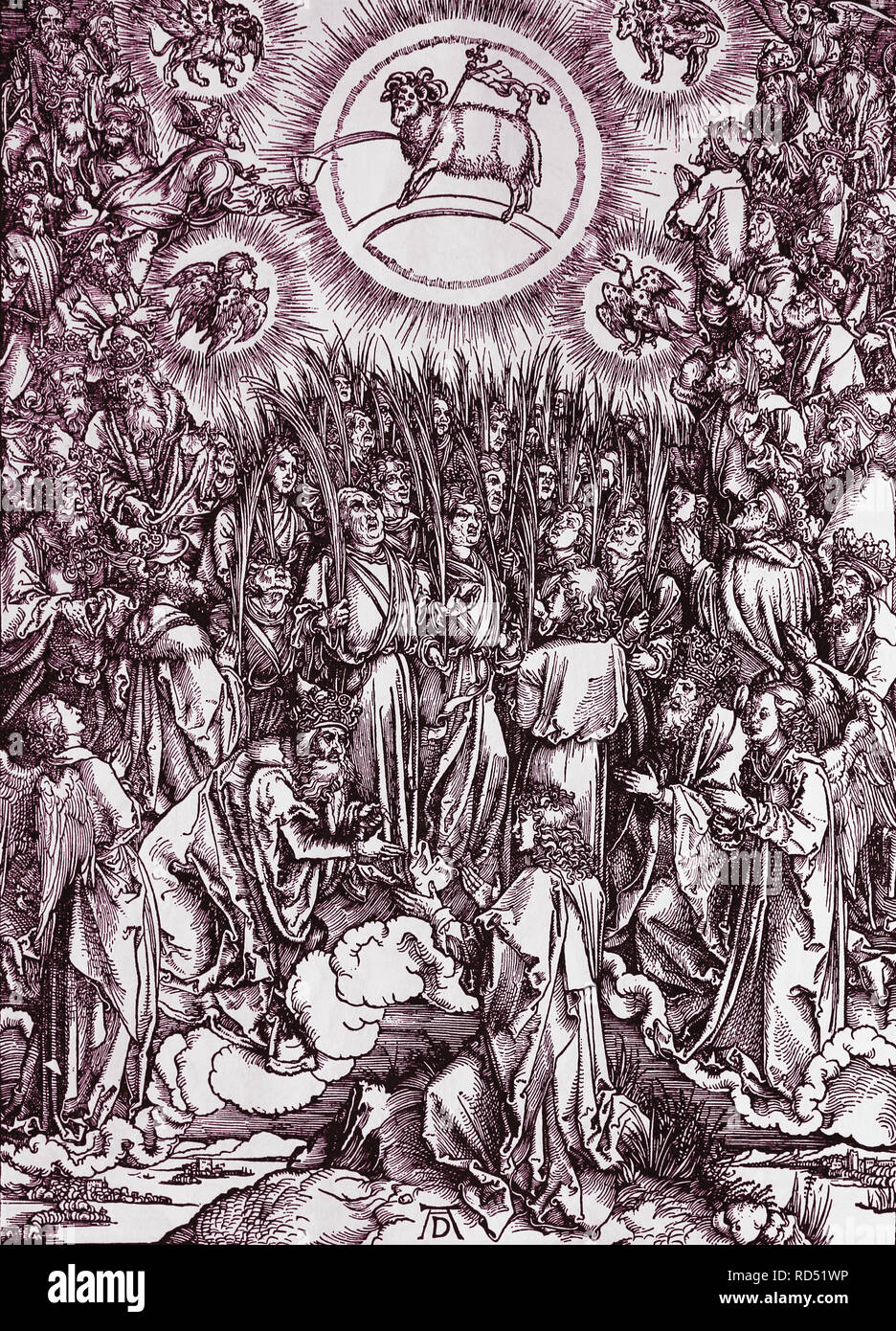 The hymn in adoration of the lamb. Apocalypse. Woodcut by Albrecht ...