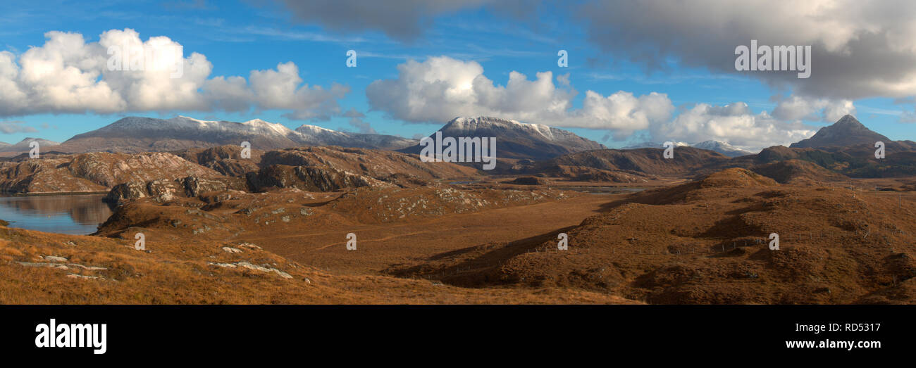 Panorama of Sutherland mountains, North West Scotland Stock Photo - Alamy