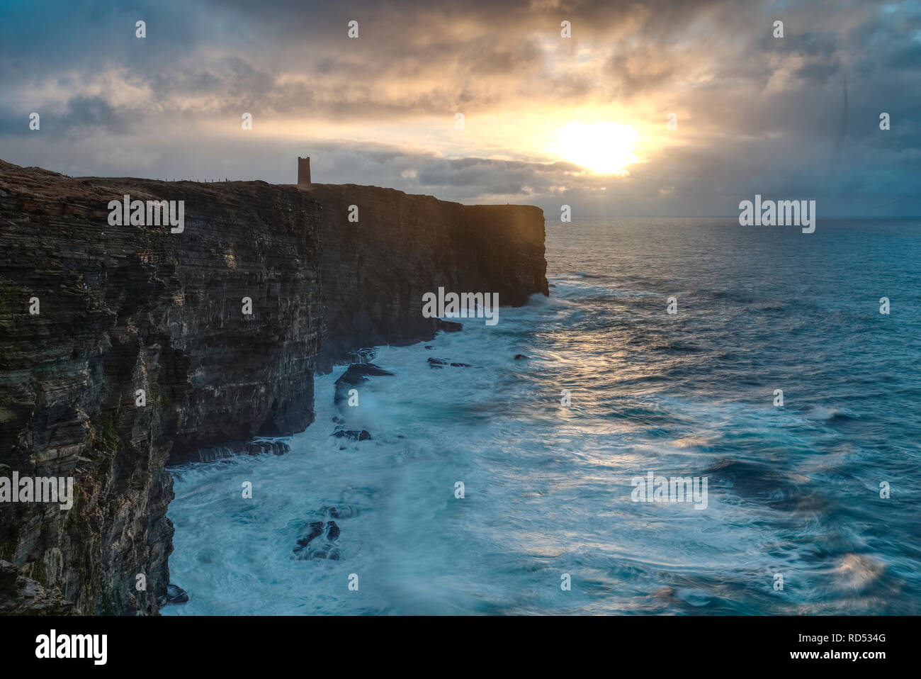 Marwick Head cliffs winter sunset, Orkney Stock Photo - Alamy