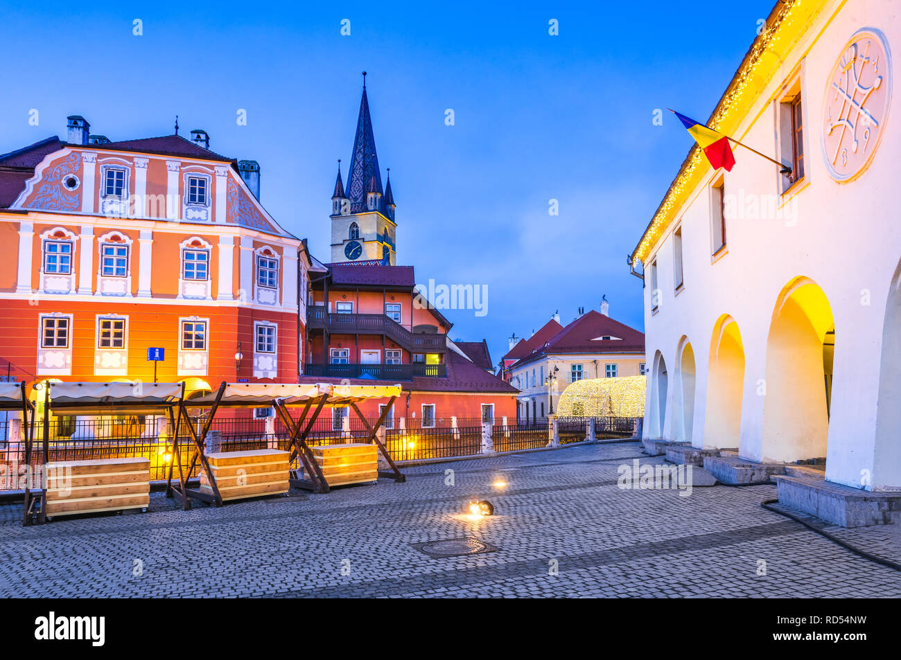 Sibiu, Romania - Lesser Square and Liars Bridge in Transylvania saxon ...