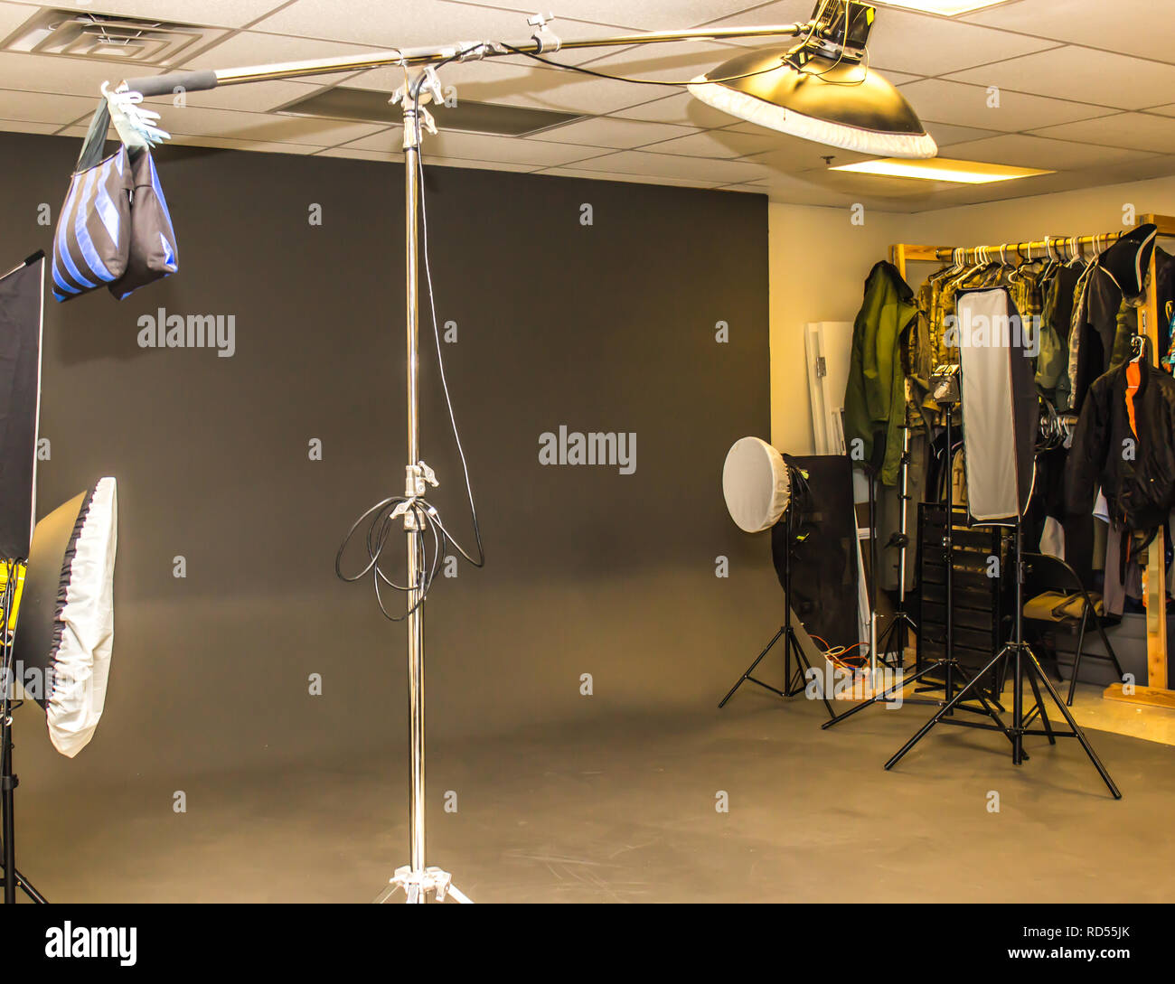 Professional Photography Studio With Backdrop And Lighting Stock Photo ...