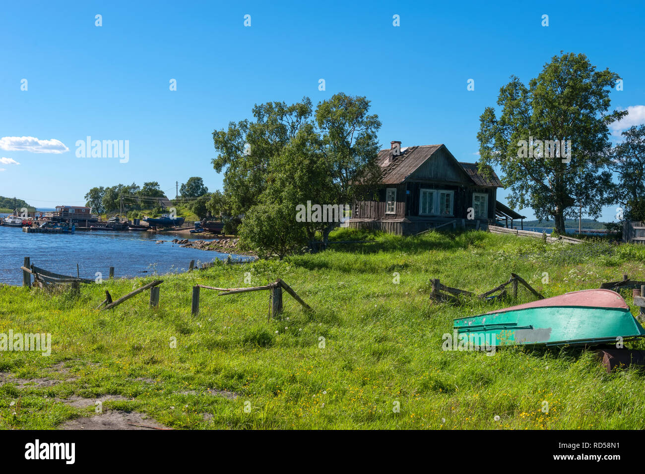 ISLAND SOLOVKI, RUSSIA - JUNE 26, 2018: View of houses in the village ...
