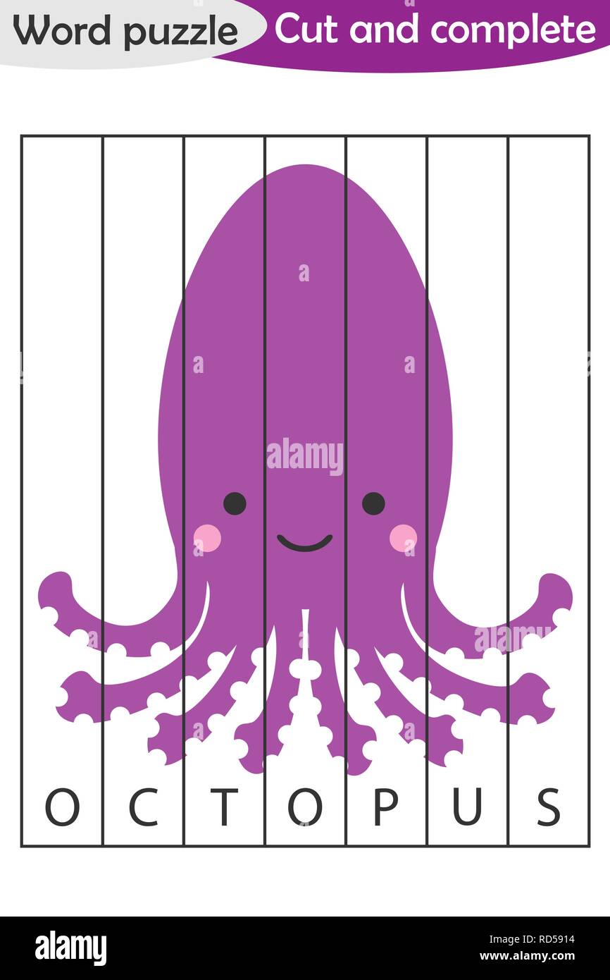 Word puzzle, octopus in cartoon style, education game for development ...