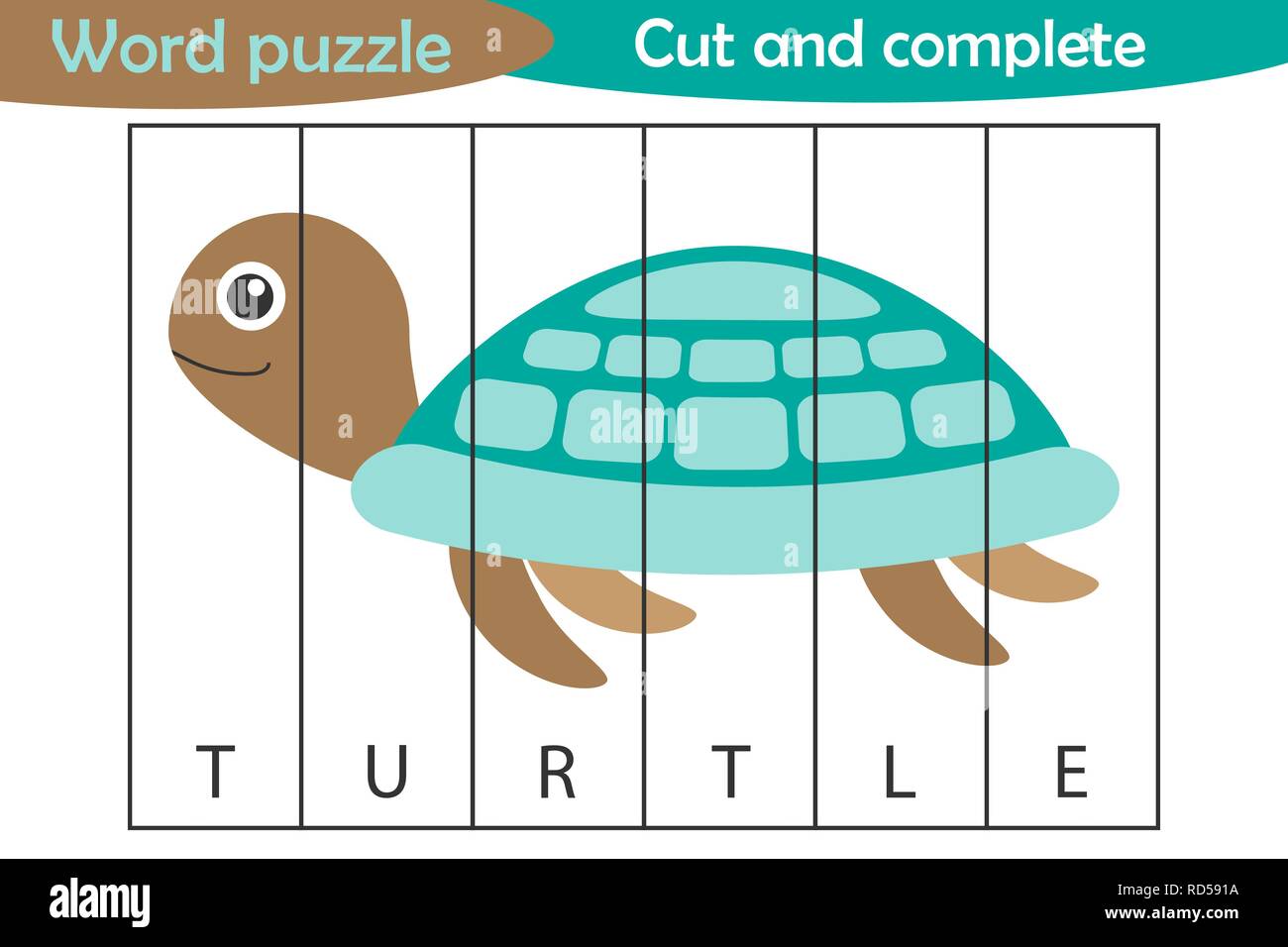 Word puzzle, turtle in cartoon style, education game for development of ...