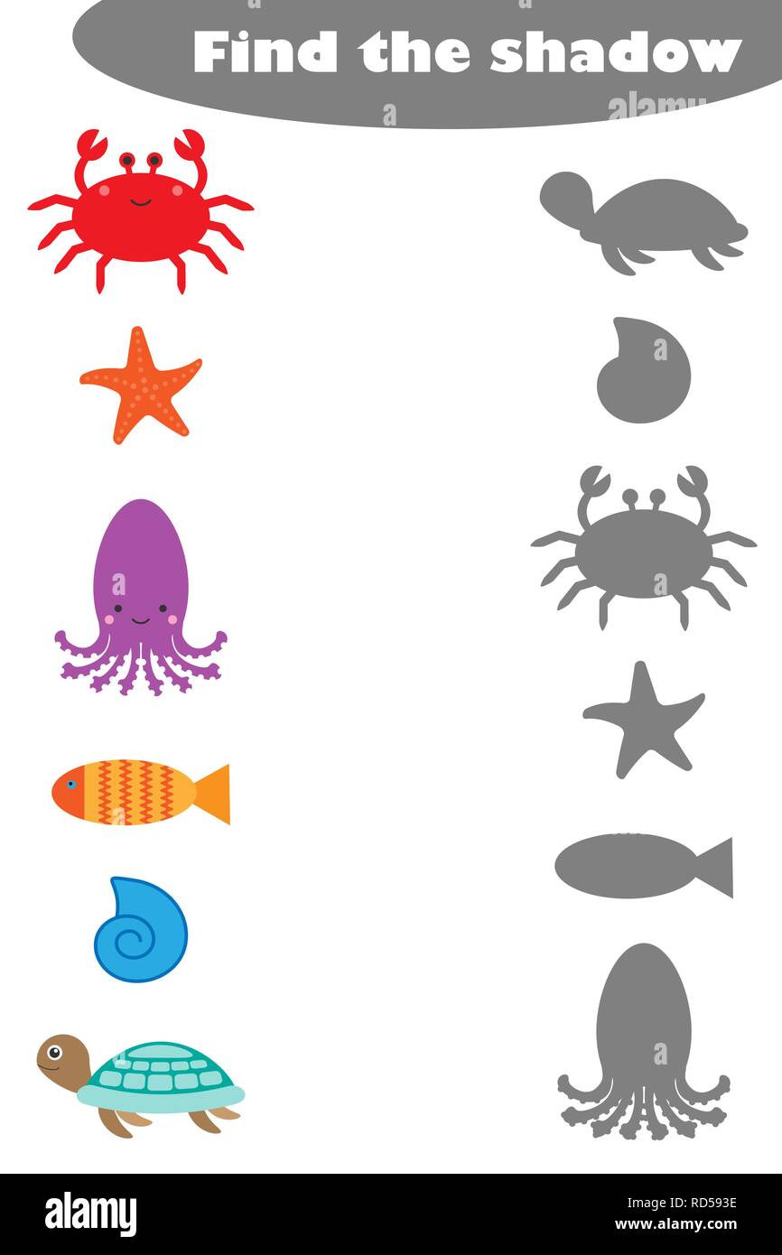 Find the shadow game with pictures of sea world underwater for children ...