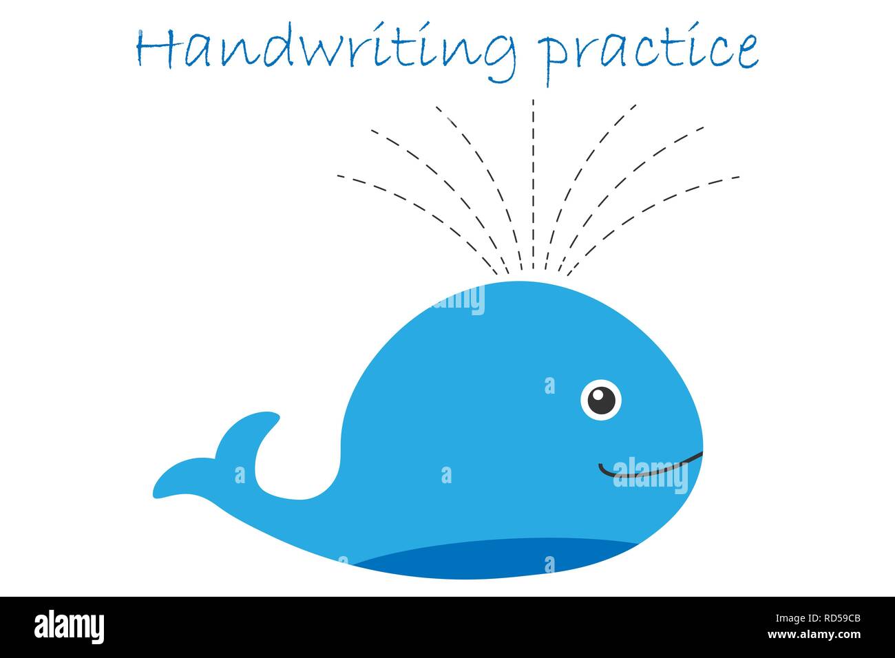 Handwriting practice sheet, whale in cartoon style, kids preschool ...