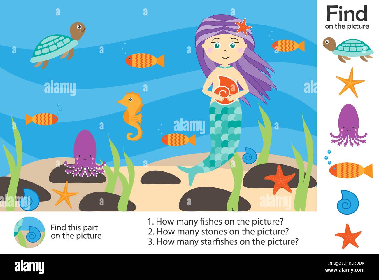Activity page, mermaid under water in cartoon style, find images ...