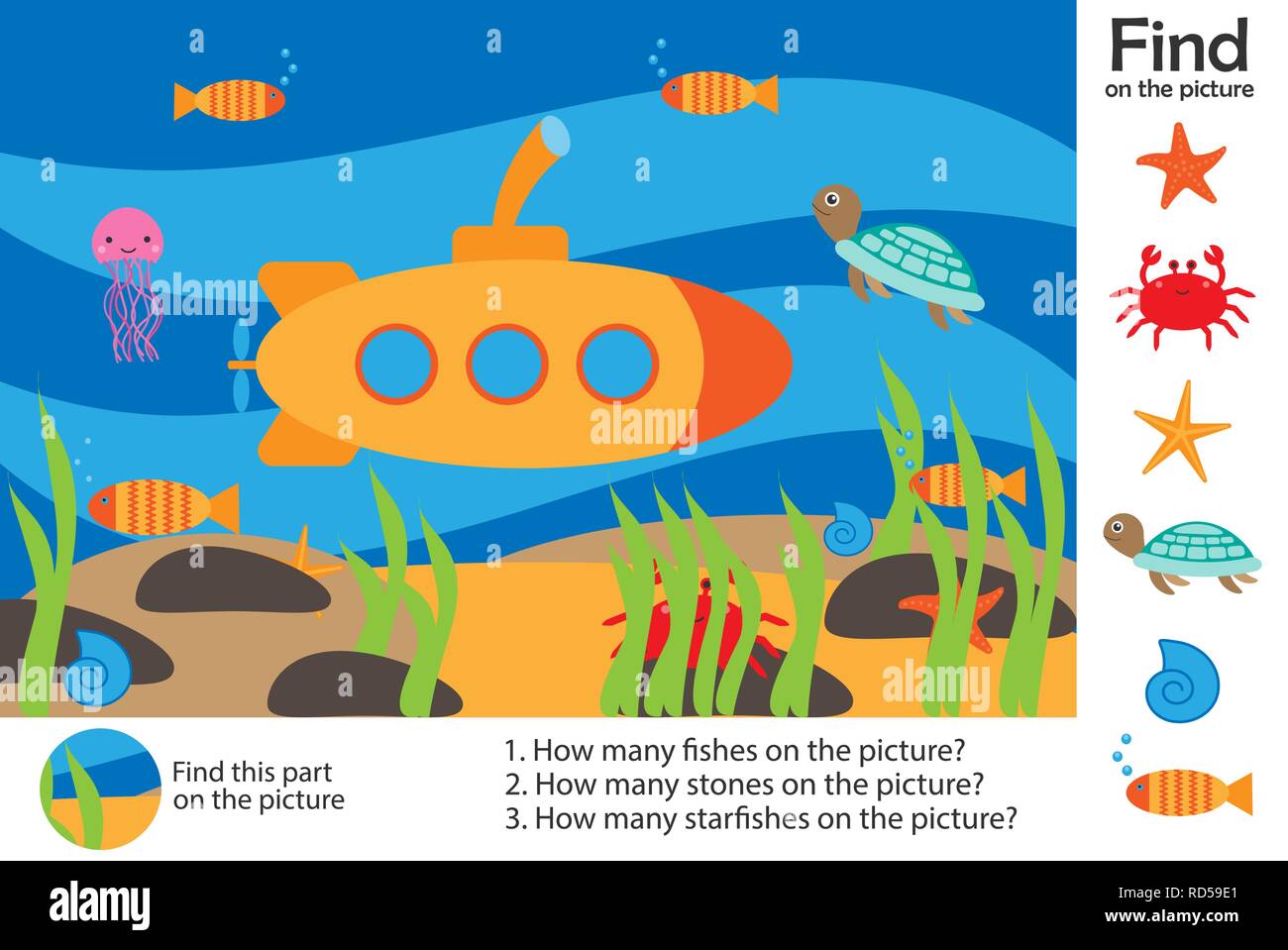 Activity page, sea world underwater in cartoon style, find images ...