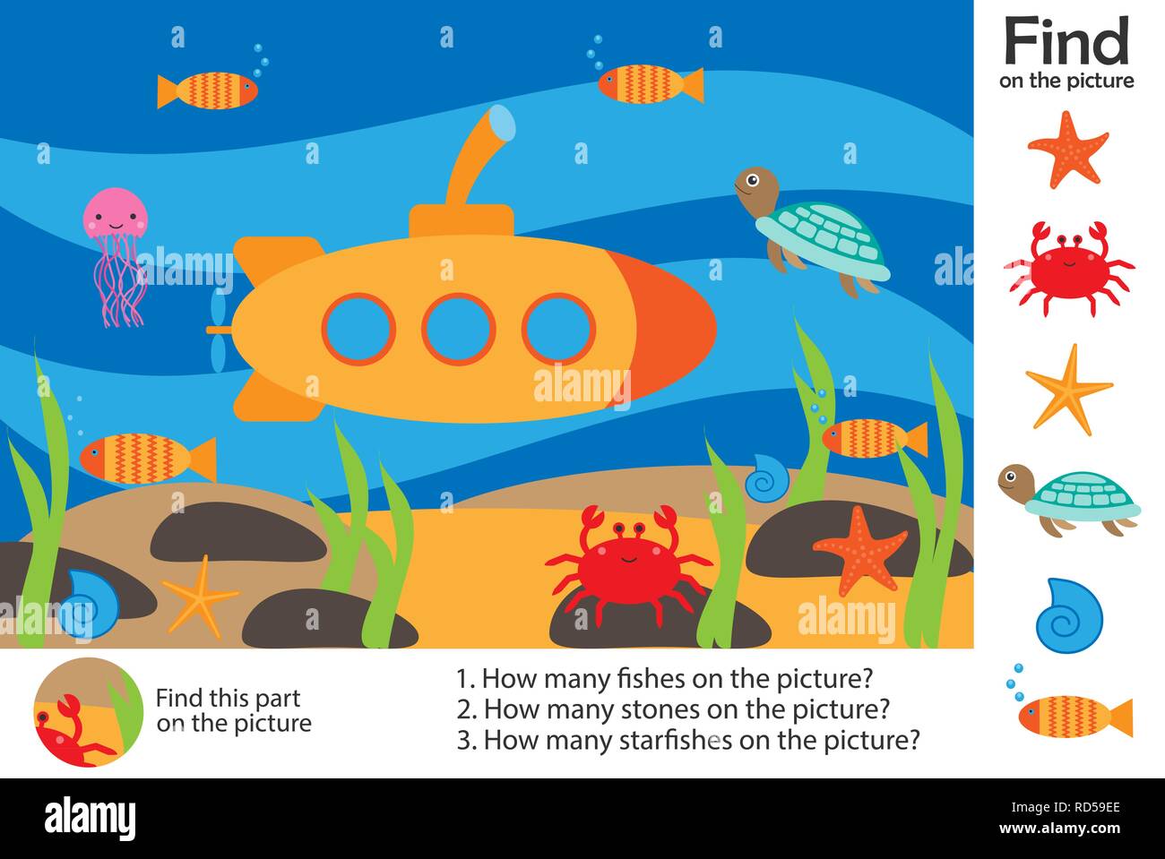 Activity page, sea world under water in cartoon style, find images ...