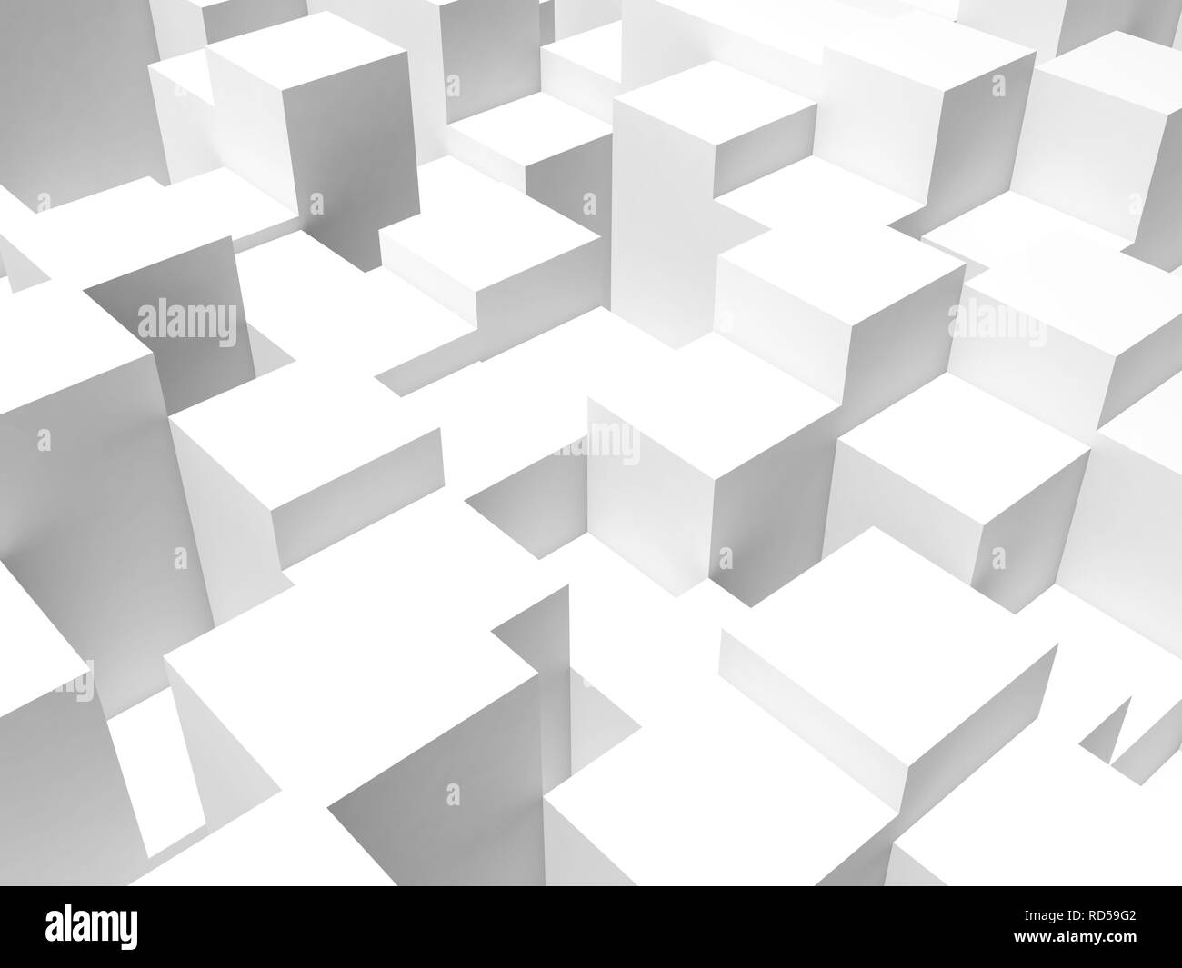 Abstract white digital background with random extruded cubes. 3d render ...