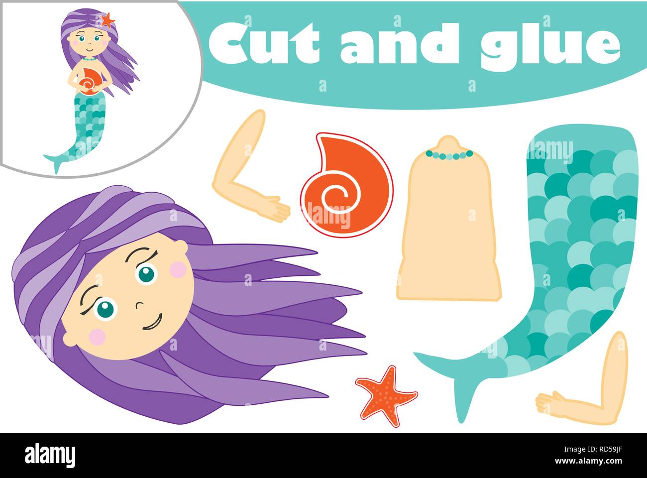 Mermaid in cartoon style, education game for the development of ...