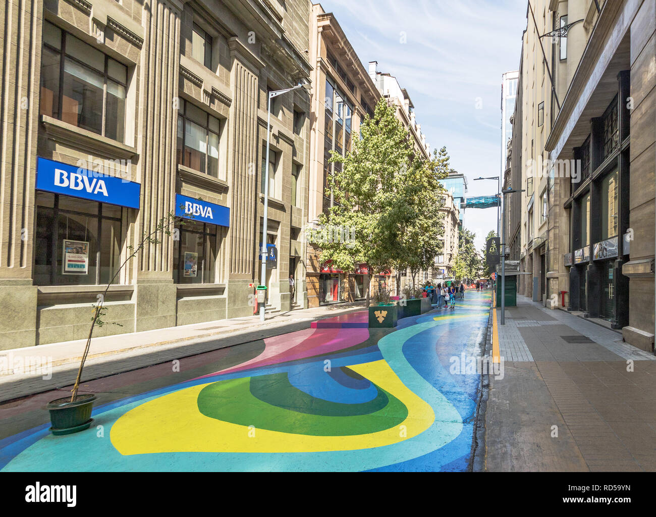 Paseo Bandera, colorful pedestrian street in downtown Santiago ...