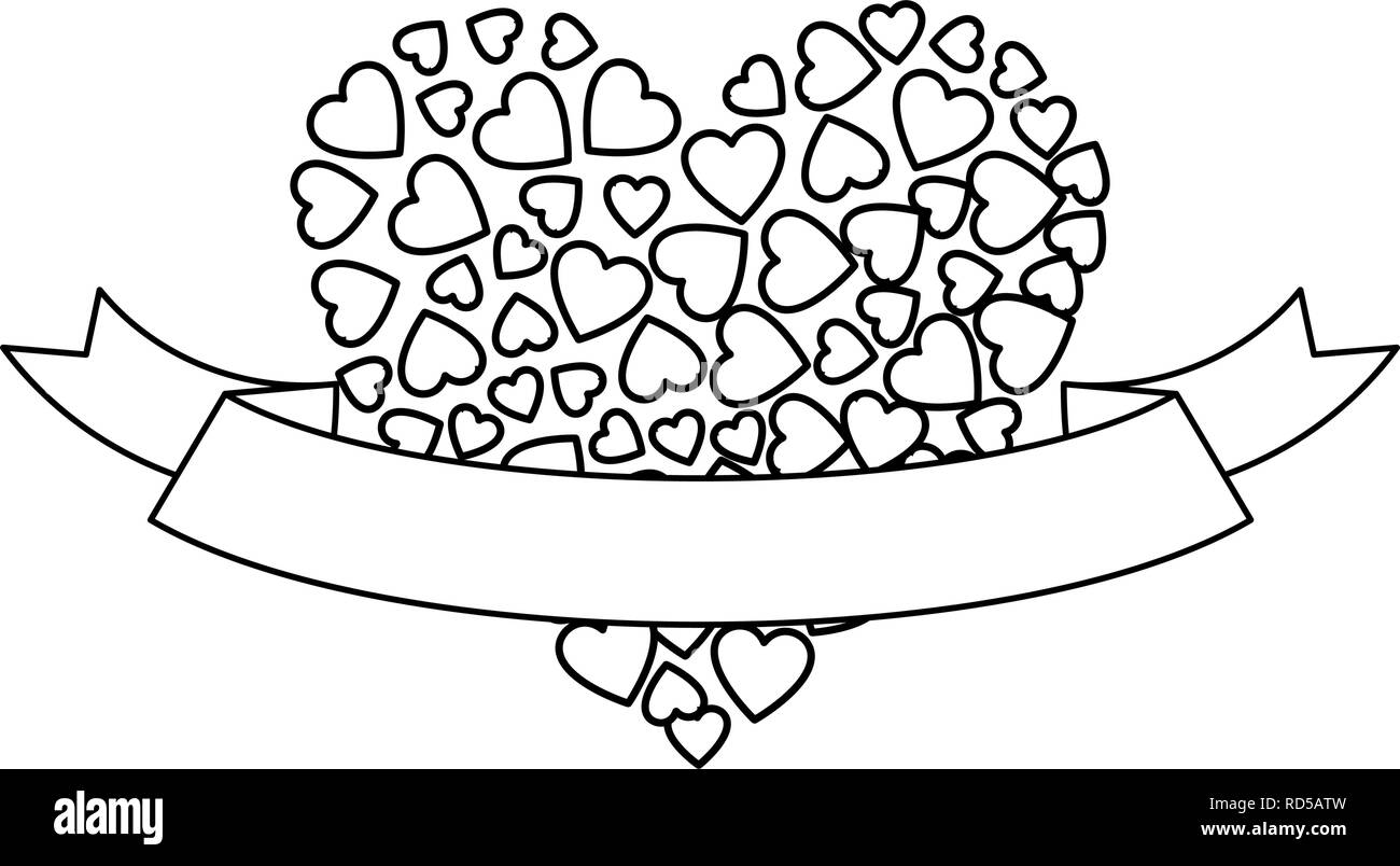 heart love ribbon happy valentines day vector illustration outline ...