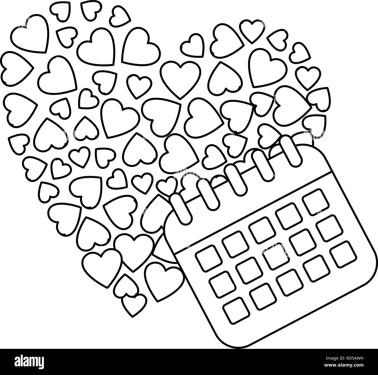 heart calendar happy valentines day vector illustration outline Stock ...