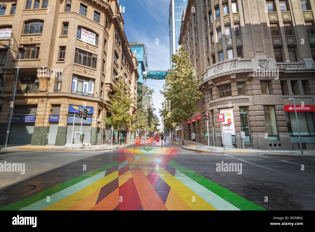 Paseo Bandera, colorful pedestrian street in downtown Santiago ...