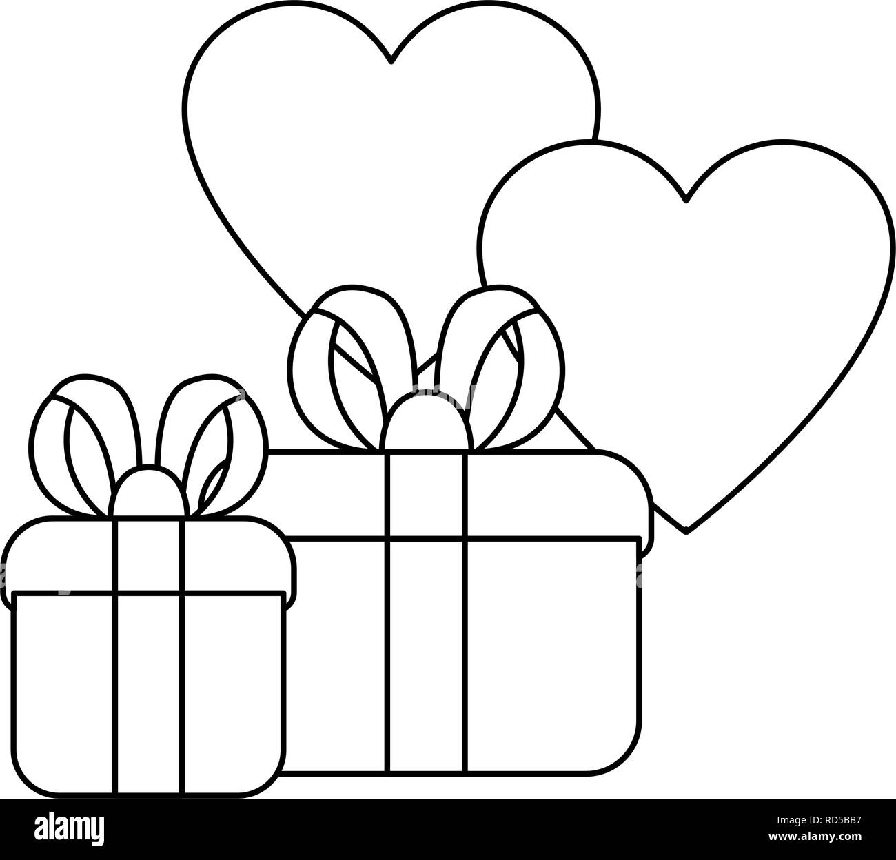 gifts and hearts happy valentines day vector illustration outline Stock ...
