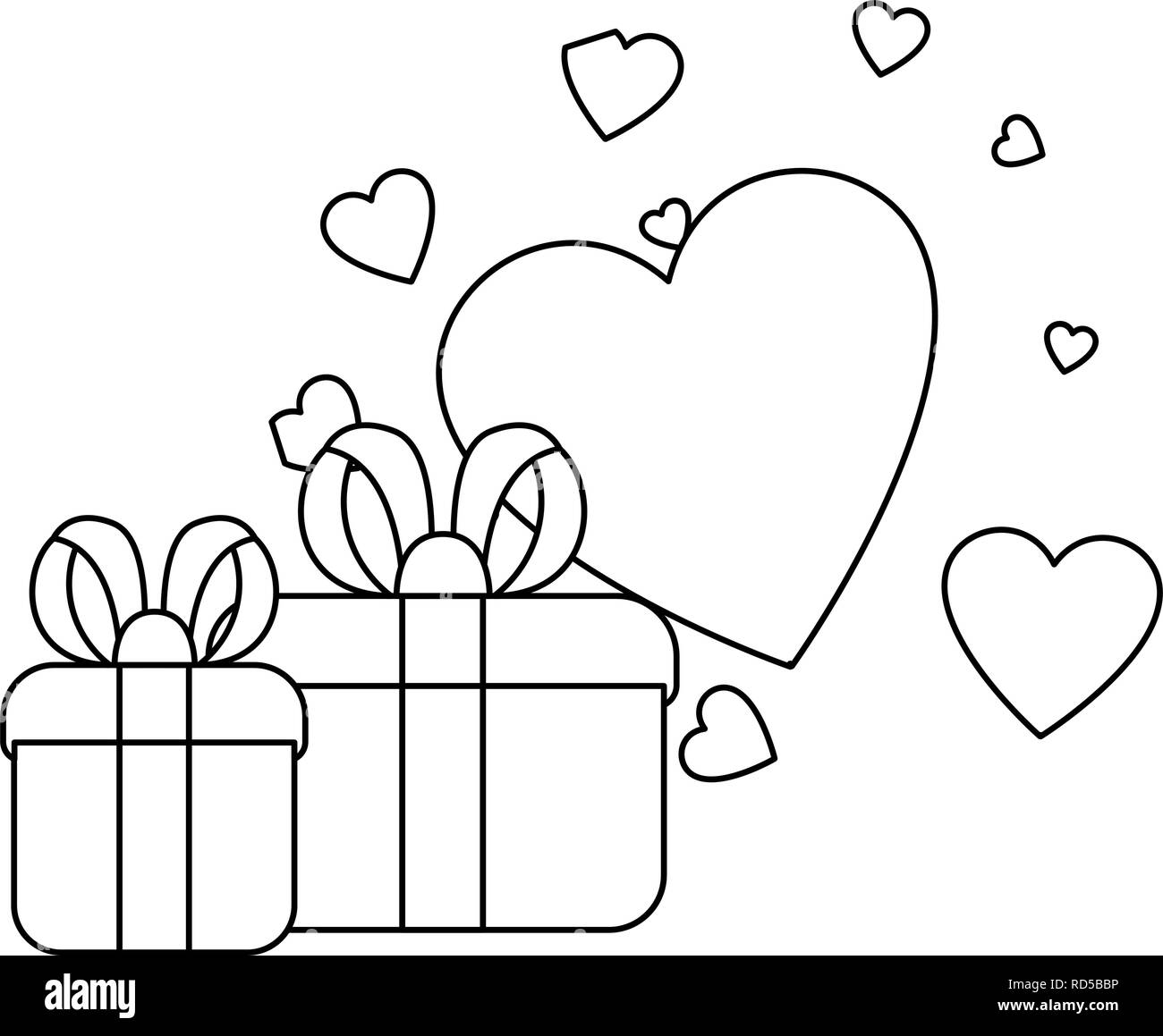 gifts and hearts love happy valentines day vector illustration outline ...