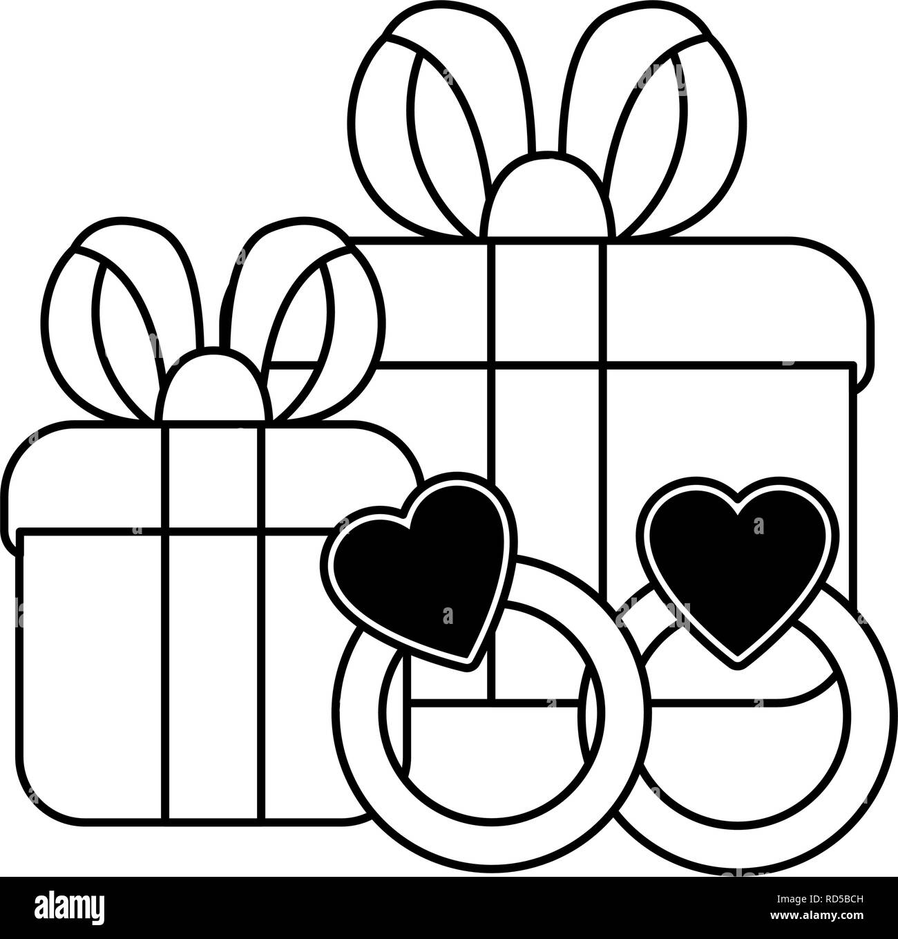 gifts and rings happy valentines day vector illustration outline Stock ...
