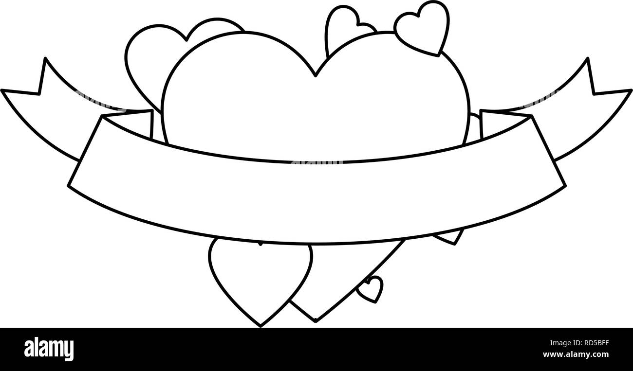 heart ribbon love happy valentines day vector illustration outline ...