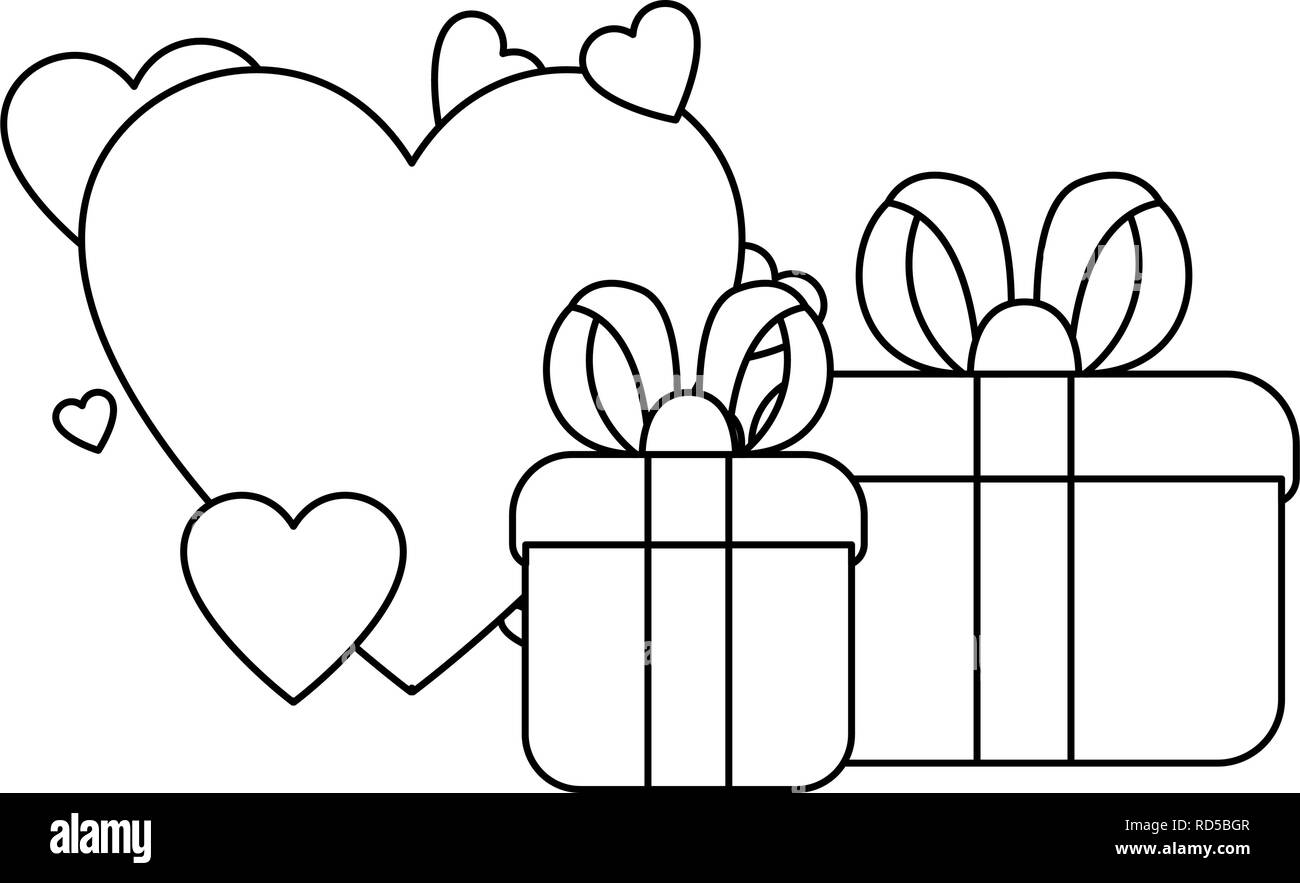 hearts and gift boxes happy valentines day vector illustration outline ...