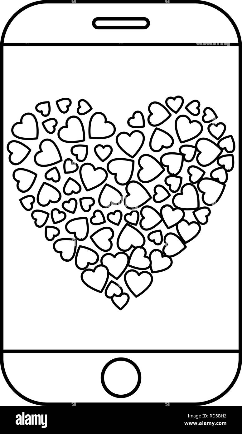cellphone heart screen happy valentines day vector illustration outline ...