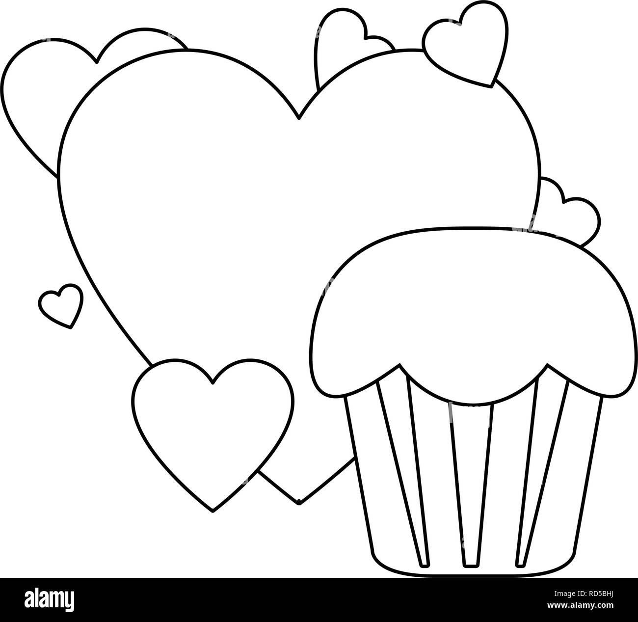 heart and cupcake happy valentines day vector illustration outline ...