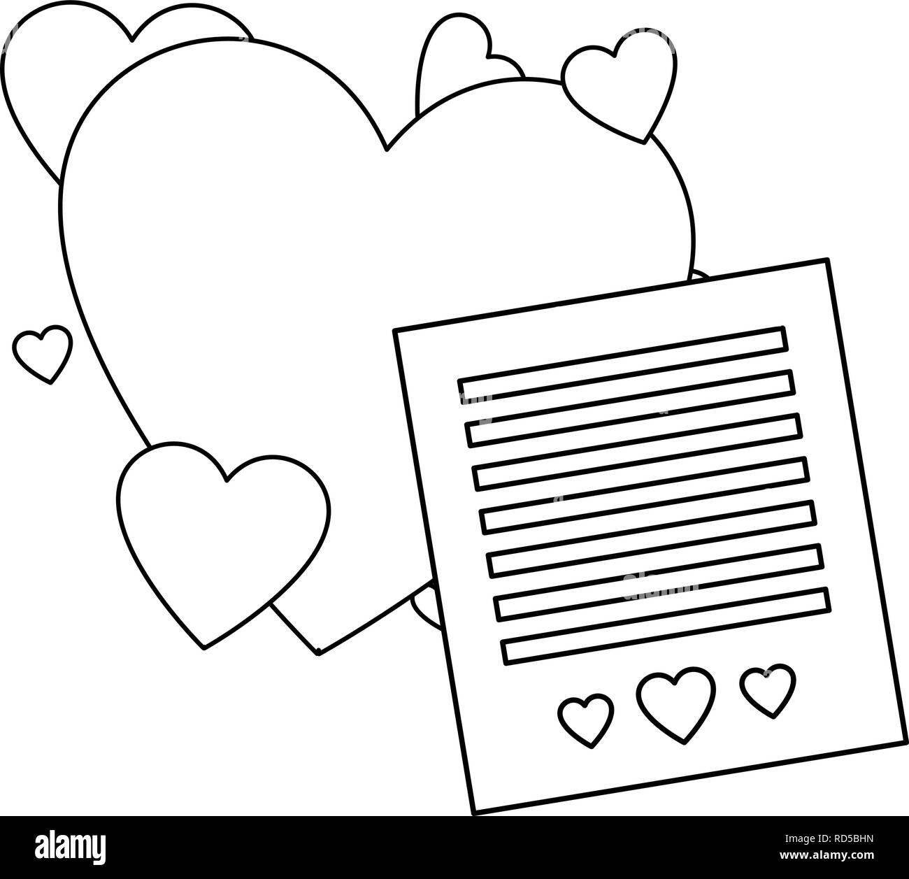 love heart and letter happy valentines day vector illustration outline ...