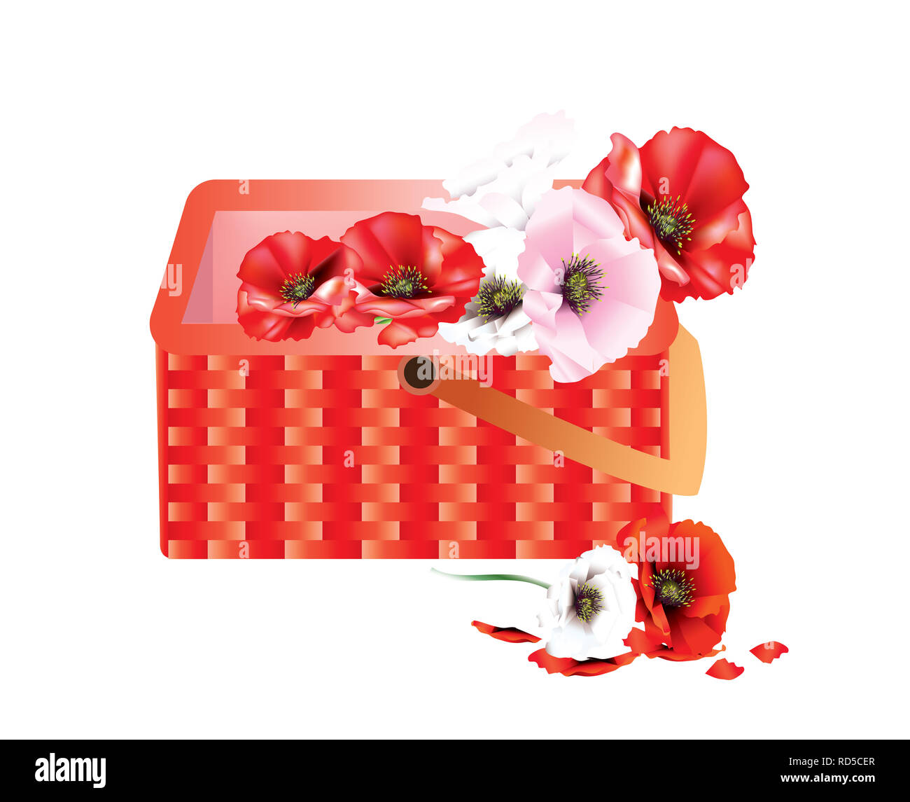 Cut fresh poppies in a basket on white background Stock Photo - Alamy