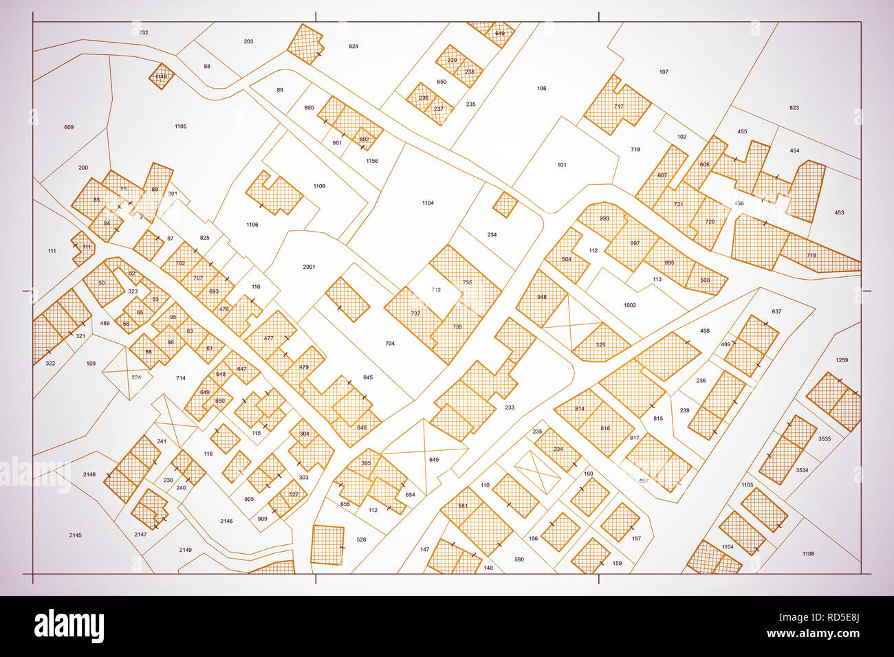 Imaginary cadastral map of territory with buildings, roads and land ...