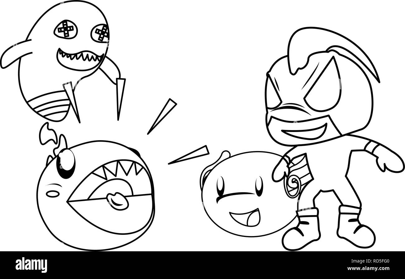 video game characters bad monster outline vector illustration Stock ...