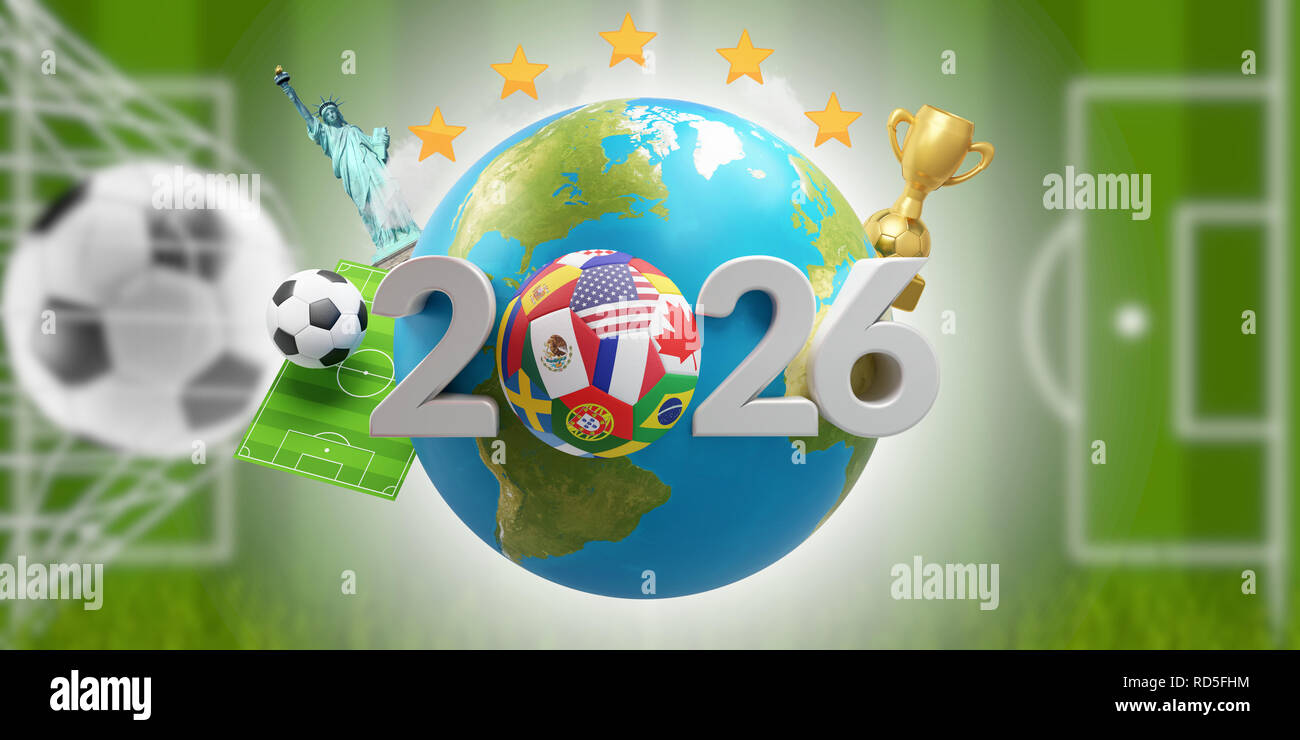 2026 soccer ball with earth globe 3d-illustration. elements of this ...