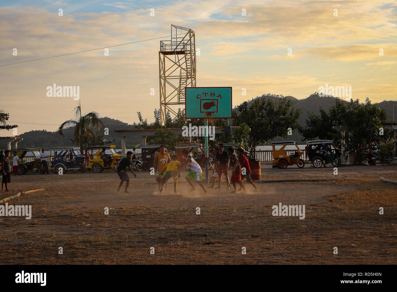 kids playing Basketball at sunset, Coron, Palawan, Philippines Stock ...