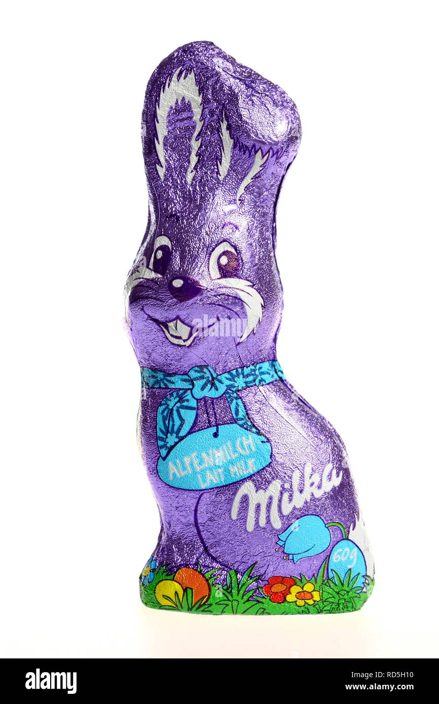 Chocolate Easter bunny made by chocolate company Milka Stock Photo - Alamy